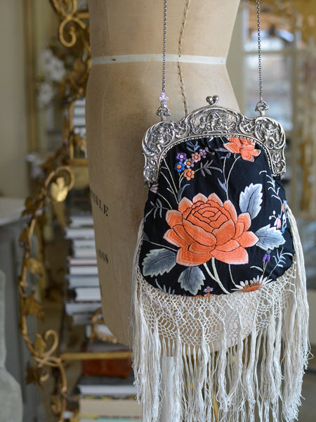 19 th. C. Gorham Sterling Silver Framed Elizabeth Purse with Floral Ha ...